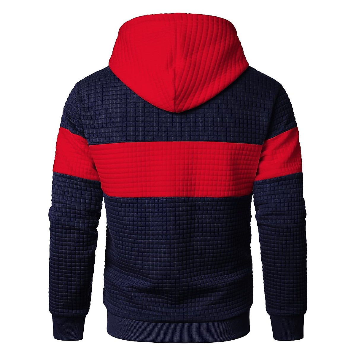Qichic Mens Casual Pullover Hoodies Long Sleeve Hooded Sweatshirts Navy Red XL