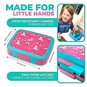 Unicorn Bento Lunch Box for Girls Toddlers, 5 Portion Control Sections, BPA Free Removable Plastic Tray, Pre-School Kid Toddler Girl Daycare Lunches, Snack Container Ages 3 to 7 Pink