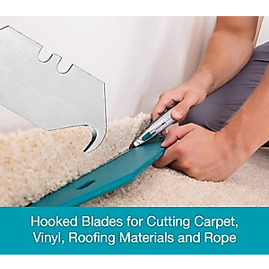 Hook Blade 10 Pack Utility Knife Hooked Razor Blades - Ten Super Sharp Refill Blades in Convenient Storage Box - Heavy Duty SK5 Replacement Blades for Carpet, Roofing Blade Knife, Box Cutter