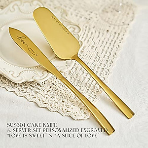 AW BRIDAL Champagne Glasses Engraved Mr & Mrs Gold Cake Cutting Set for Wedding Bridal Toasting Champagne Flutes, Wedding Gifts for Couple Cake Knife and Server Set for Anniversary Engagement Gifts