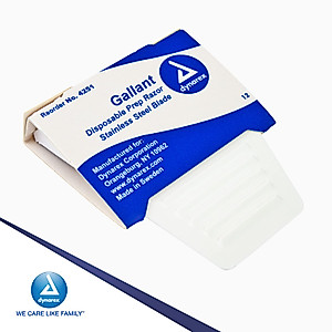 Dynarex Gallant Disposable Prep Razors, Used before ECG and other Procedures, Disposable Razors with Open Design, Ergonomic Surgical Prep Razors, 1 Box of 50 Razors
