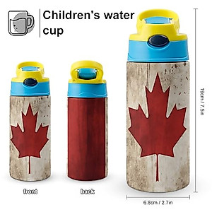 Stainless Steel Water Bottles Retro Canada Flag Travel Water Cups with Handle And Silicone Straw Drinking Cup with Leak Proof Lid Thermo Travel Mug for Women Men