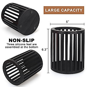 Wood Kitchen Utensil Holder Silverware Caddy Black Wooden Utensil Holder Modern Cutlery Holder Farmhouse Utensil Crock Flatware Caddy Cooking Utensil Organizer Holder for Countertop Spoon Holder