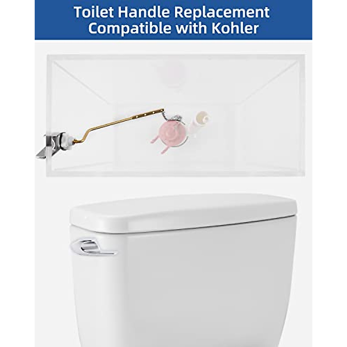 Hibbent Toilet Handle Replacement, Side Mount Tank Flush Lever Handle Compatible with Kohler Toilet Tank, Toilet Trip Lever with Stainless Steel Flapper Chains, Toilet Repair Handle, Chrome