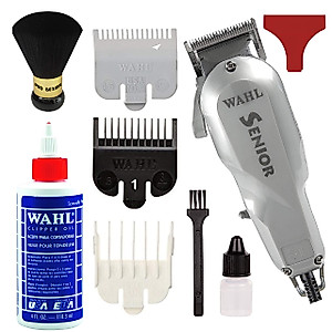 WAHL Professional Series Senior Clipper #8545 – Great for Professional Stylists and Barbers – V9000 Electromagnetic Motor –Silver -Aluminum Metal Bottom housing with Bonus Oil and Neck Duster