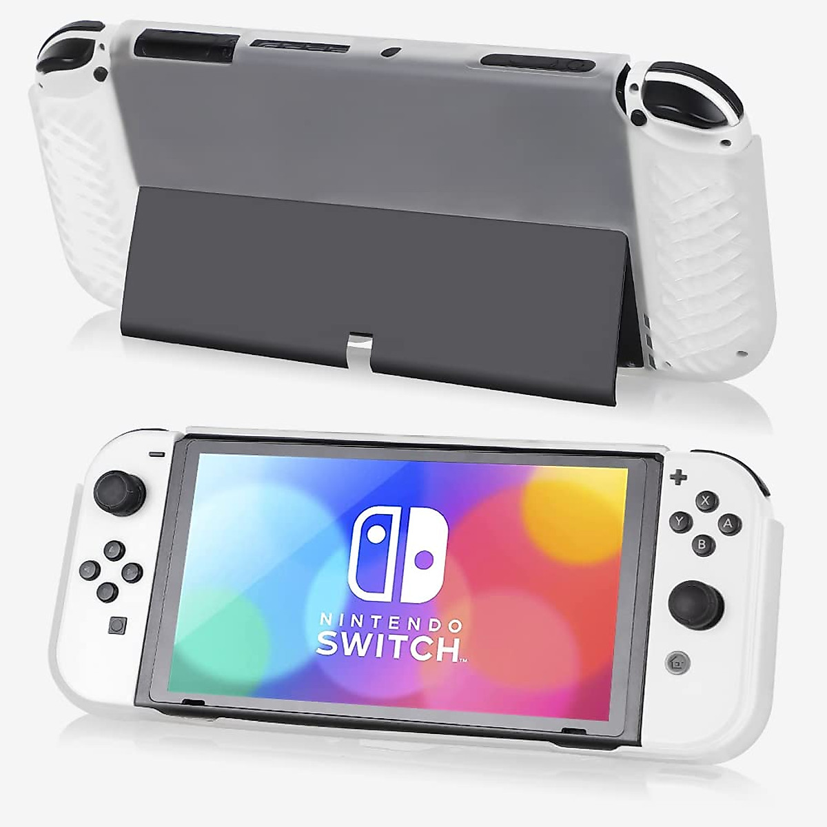 findway Switch OLED Case Compatible with Switch Cover Case Accessories Soft TPU Crystal Clear Transparent Shock Absorption Technology Bumper Protective for Switch OLED Model
