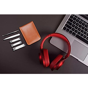 Eryu Nail Clippers Set (5Pcs), Stainless Steel Fingernail Clippers for Men & Women, with Leather Portable Travel Case, Professional Fingernail & Toenail Clippers for Thick Nails - Dad & Mom Gifts