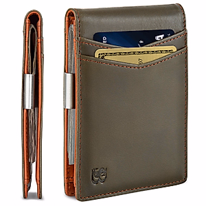 SERMAN BRANDS Money Clip Wallet - Mens Wallets slim Front Pocket RFID Blocking Card Holder Minimalist Mini Bifold (Salted Green Transformer)