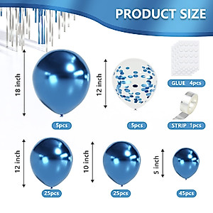 Metallic Blue Balloon Different Sizes 110 Pcs 18 12 10 5 Inch Chrome Balloon Garland Arch Kit Confetti Balloons Blue Latex Party Balloons for Graduation Baby Shower Birthday Wedding Party Decorations