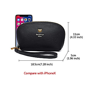 Leather Wallet for Women, Genuine Leather Ladies Clutch Wallet With Wristlet Card Holder Zipper Coin Pocket (black)