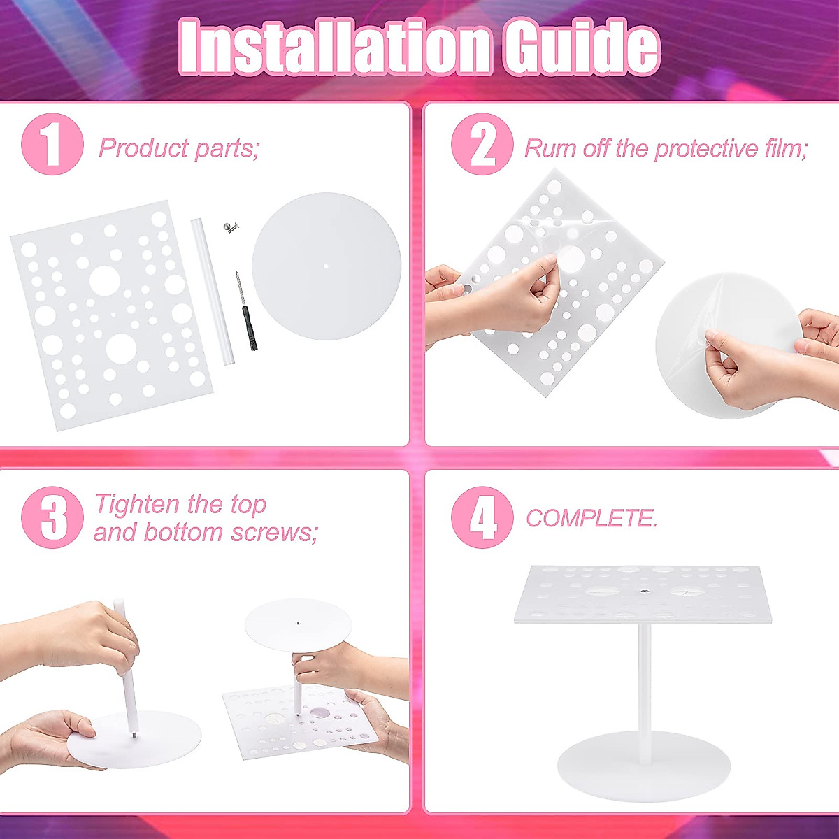 54 Holes Acrylic Brush Holder Makeup Brush Drying Rack Brush Dryer Collapsible Makeup Brush Holder Makeup Brush Dryer Stand for Acrylic Nail Brush Makeup Lover (White)