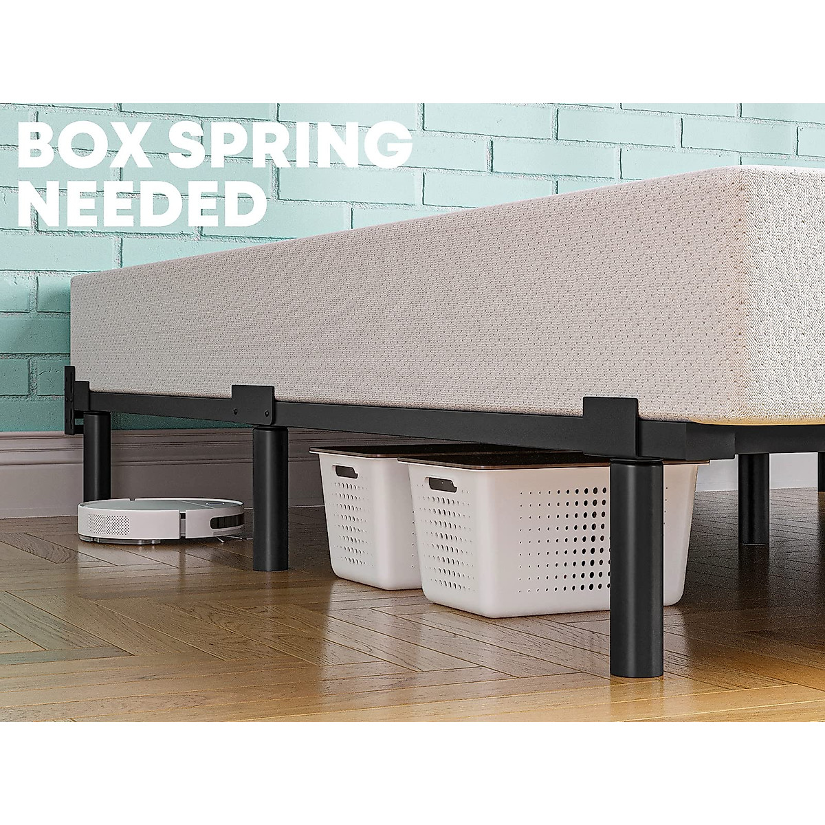 RLDVAY 7 Inch Metal Queen-Bed-Frame for Box Spring, Quick & Easy Assembly, Heavy Duty Queen Size Noise Free, Black