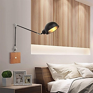 CONXEN Bedroom Wall Lights, Wall Sconces, Industrial Swing Arm Wall Lamp Wall Sconce Lighting Wall Light Fixtures Plug in Cord with On Off Switch Base Compatible with Indoor and Bedroom