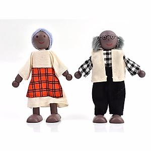 Jzszera Wooden Dollhouse People of 7 Pcs Family Figures with 2 Pets (Dog and Cat) for Girls Toddler Kids Dollhouse Accessories Toy