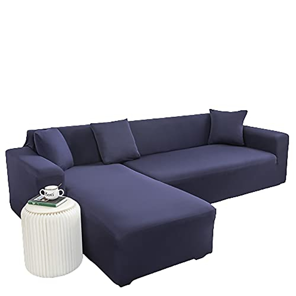 WESTN L Shape Sofa Covers, Corner Sofa Cover, Stretch Sofa Slipcovers L Shape Spandex Fabric Sectional Sofa Cover for 1/2/3/4 Seater Sofa with 1 Pieces Pillow Case,Blue,4 Seater/Sofa