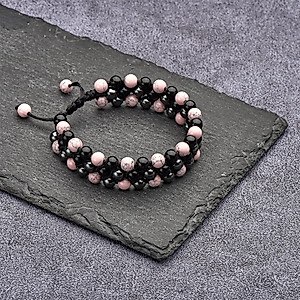 Ornaland Triple Protection Bracelet for Men Women Tiger Eye Obsidian Hematite 8mm Bead Healing Crystal Bracelet Anxiety Relief Bring Luck and Happiness