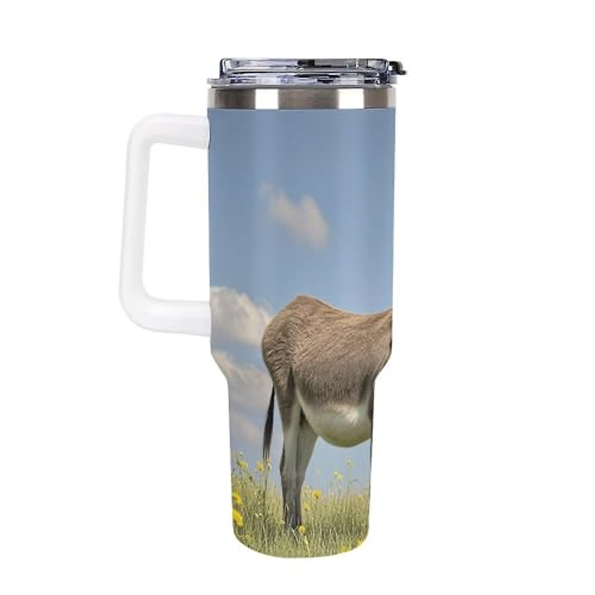 RTFGHJS 40 Oz Tumbler Donkey And Flower Insulated Tumbler Travel Coffee Mug with Straw Lid Stainless Steel Water Bottle Vacuum Insulated Tumbler for Sport Work Car Travel Weekends