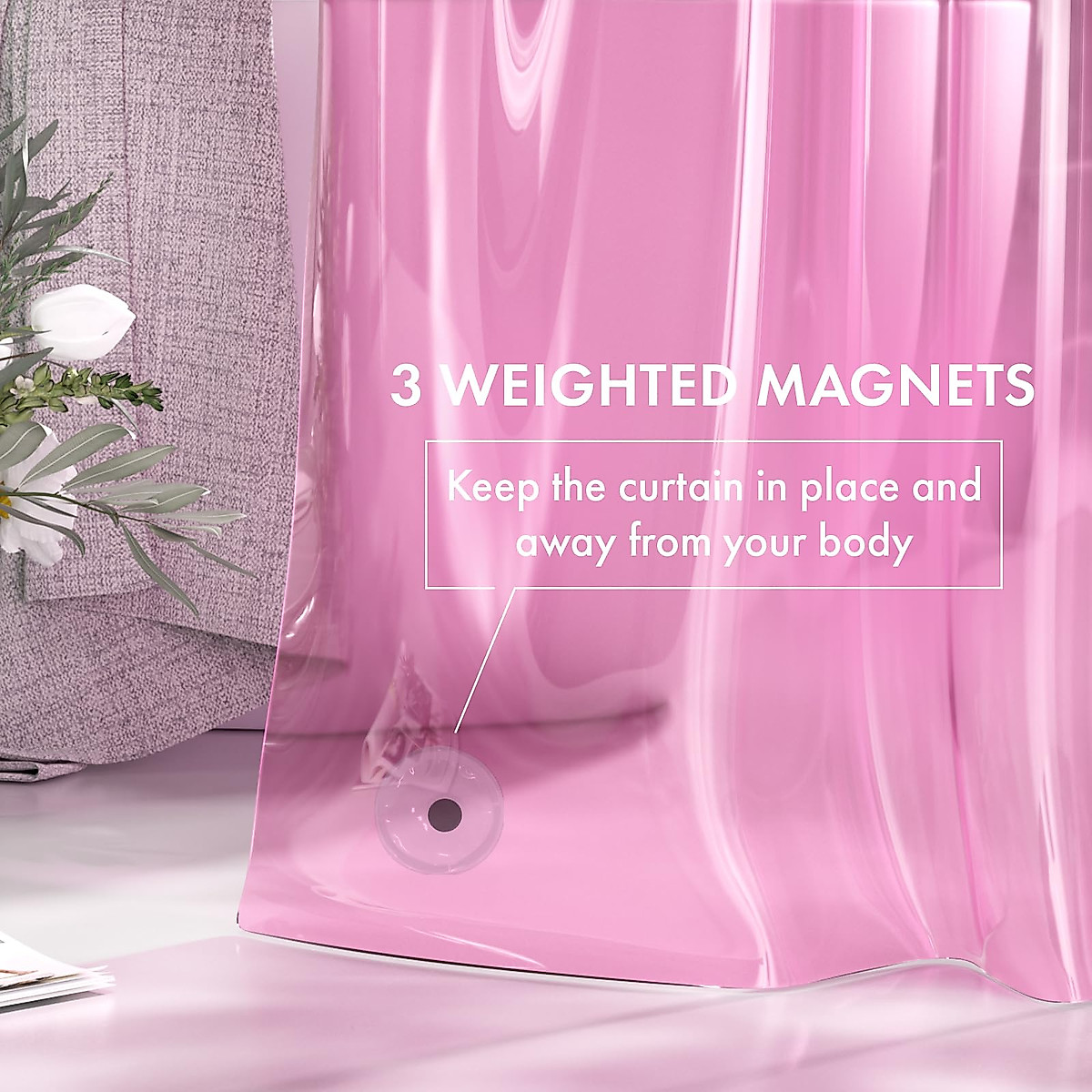 AmazerBath Shower Curtain Liner, 72x72 Transparent Hot Pink Shower Curtain Liner, Lightweight Plastic Shower Curtain Liner, Cute Waterproof Shower Liner for Bathroom with 3 Magnets & 12 Grommet Holes