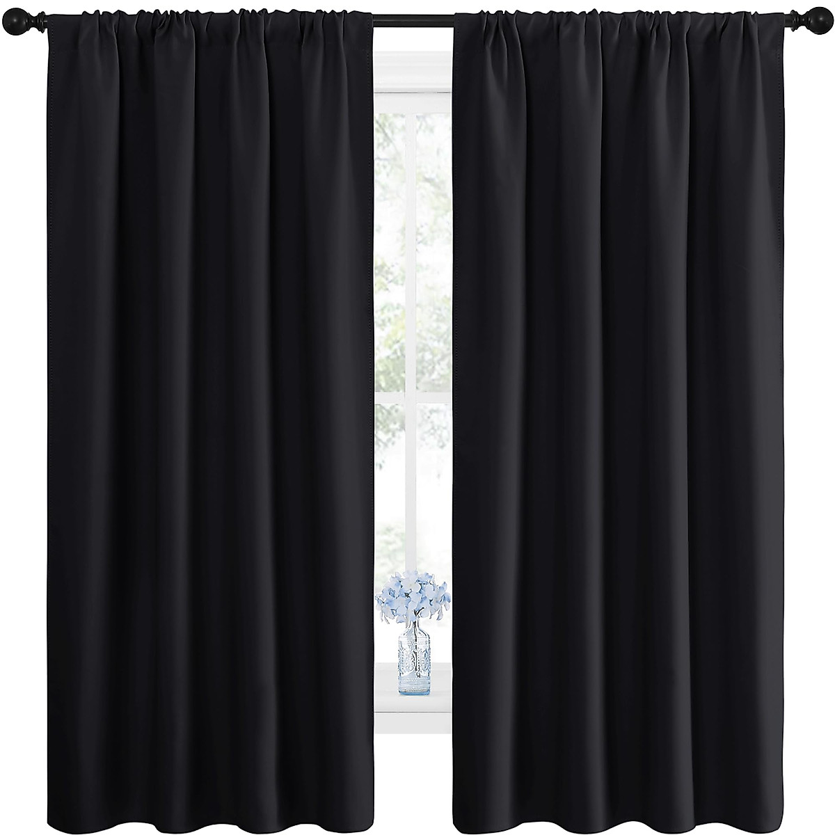 NICETOWN Black Blackout Curtain Blinds - Solid Thermal Insulated Window Treatment Blackout Drapes/Draperies for Bedroom (2 Panels, 42 inches Wide by 63 inches Long, Black)