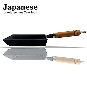 WSGSYYDS Tamagoyaki Japanese Omelette Pan Cast Iron with Wooden Lid, Square Japanese Egg Pan, Rectangle Tamago Pan with Spatula & Chopsticks 7” x 6” (Black)