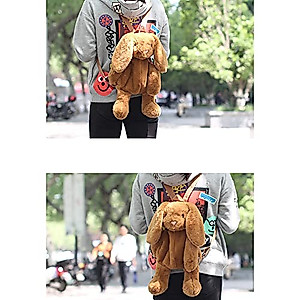 Kmiunty Cute Fuzz Plush Animal Rabbit Backpack Bags with Adjustable Straps for Girls (Brown)