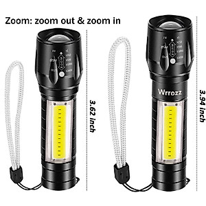 Wrrozz Led Flashlight Rechargeable USB Torch Mini Small Light Super Bright Handheld Tiny Portable Pocket Flash Light with COB Side Searchlight High Lumens Zoomable Emergency Camping Accessories 2 Pack
