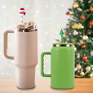 Avky 4 Pcs Christmas Straw Cover Cap for Stanley Cup, 10mm 0.4in Stanley Accessories Xmas Straw Toppers Cap with 30&40 Oz Tumbler with Handle Dust-Proof Reusable Straw Tips Lids for Christmas Gifts