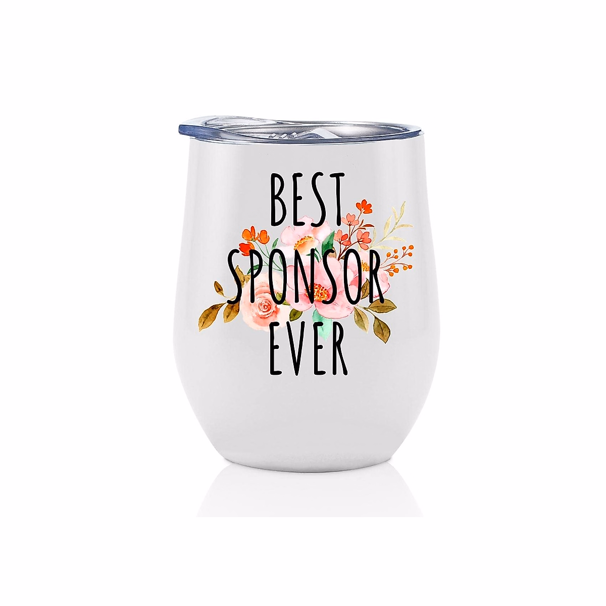 Onebttl Sponsor Gift Wine Tumbler - 12oz Double Wall Vacuum Insulated Stainless Steel Cup Mug with Lid, Confirmation Sponsor Gift for Women - White