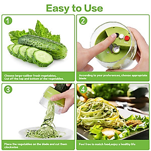 Handheld Spiralizer Vegetable Slicer, 4 in 1 Heavy Duty Veggie Spiral Cutter - Zoodle Pasta Spaghetti Maker