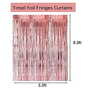 2Pcs Rose Gold Tinsel Foil Fringe Curtains Party Decorations Tinsel Curtains Streamers Backdrop 3.3ft *8.3ft Door Streamers Photo Booth Backdrops Foil Curtain for Birthday Party Backdrop Decorations