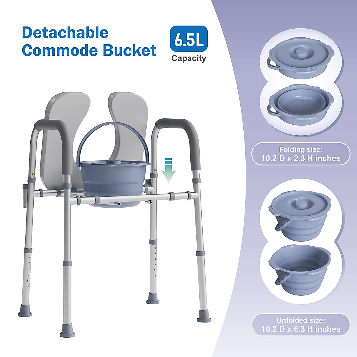 Eillion Raised Toilet Seat with Handles for Elderly Toilet Seat Risers for Seniors, Bedside Toilet Chairs for Seniors with Arms, Adjustable Height Handicap Toilet Seat with Handles over Toilet, 400lbs