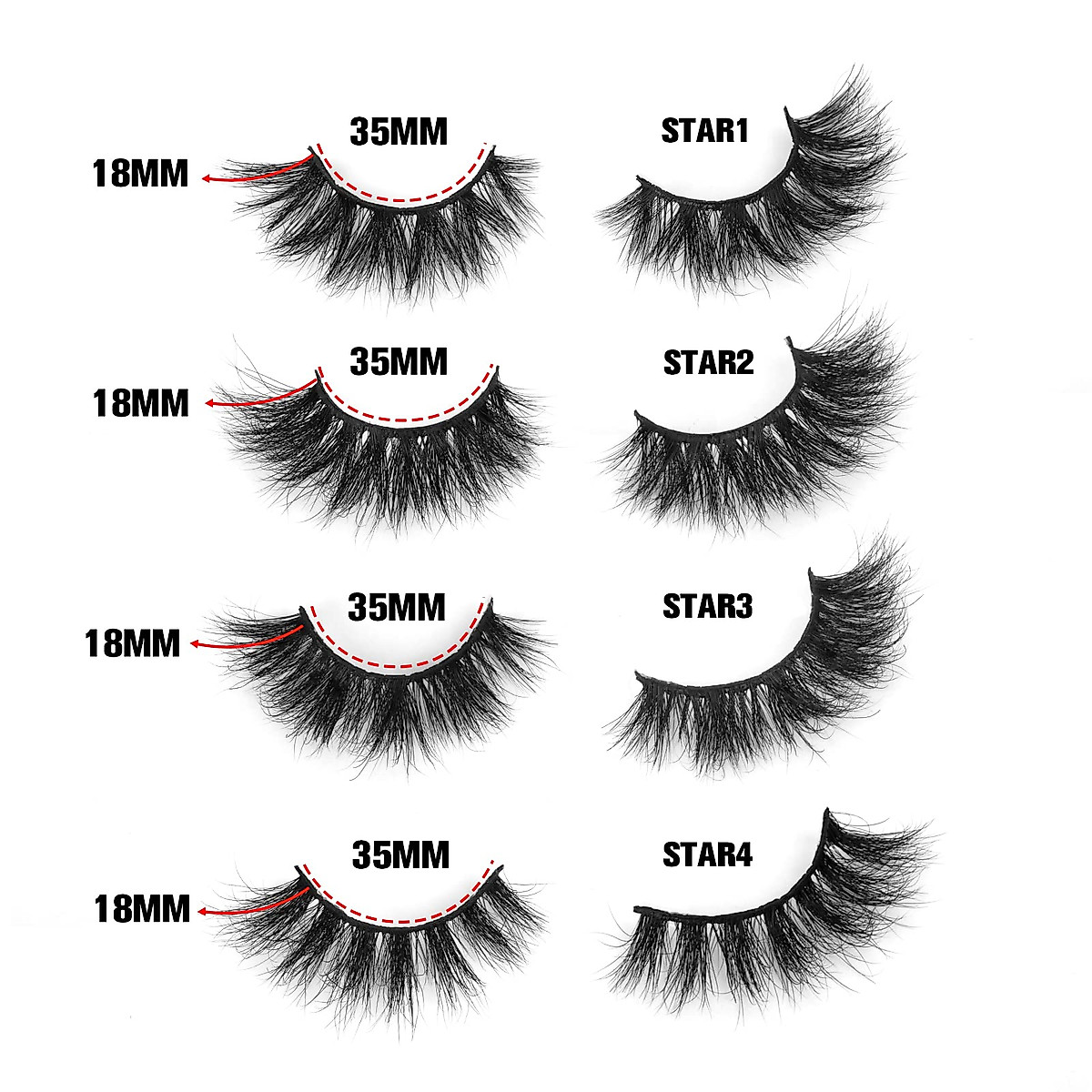 SY SHUYING 18mm Mink Lashes 3D Real Mink Eyelashes Cat Eye Fluffy Cross False Eyelashes Wispy Soft Reusable Luxury Volume 5D Fake Eyelashes (Star, 4 Pairs)