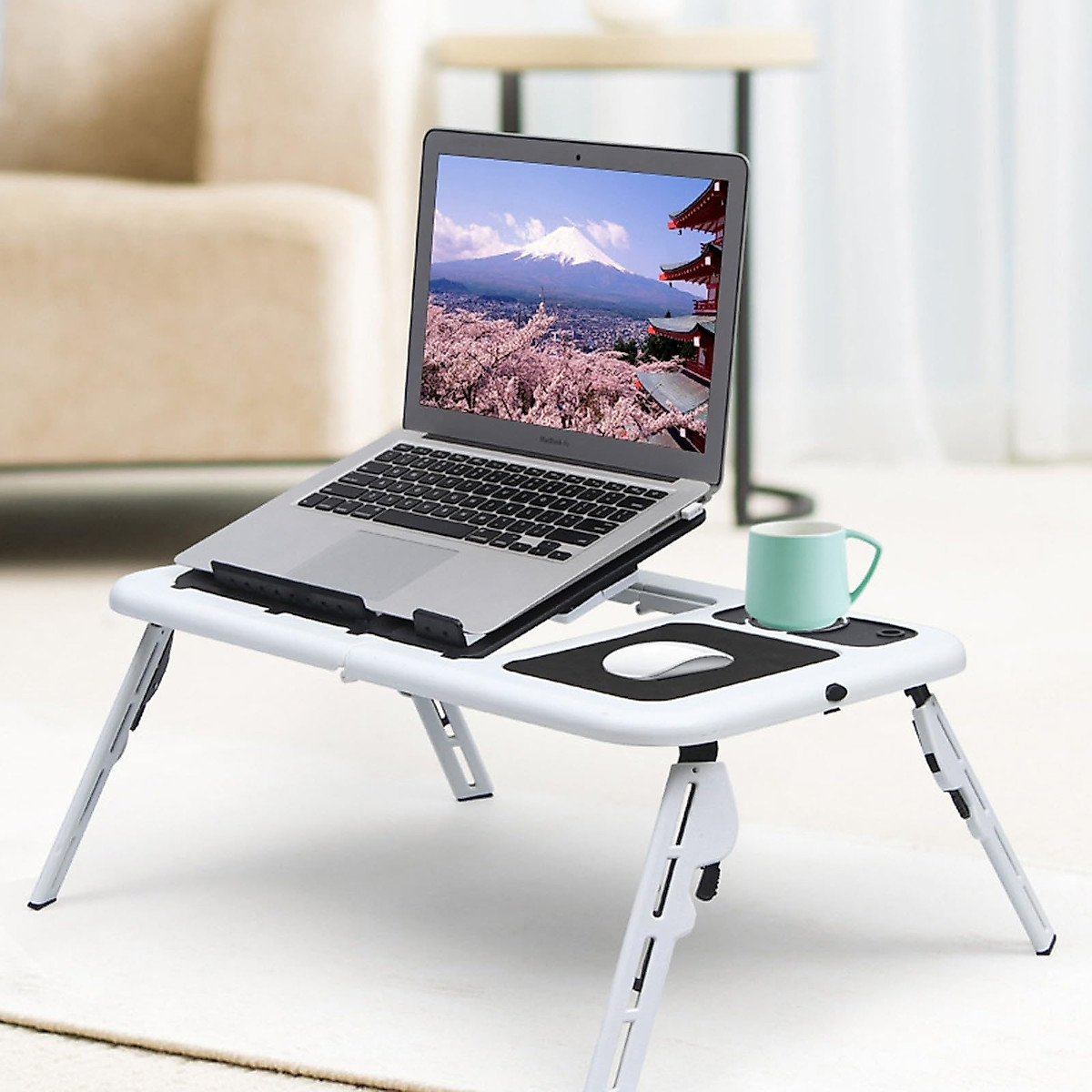 Laptop Bed Desk Tray Bed Table, Folding Lap Desk, Adjustable Home Office Standing Desks for Couch Floor Reading Writing Eating Working Studying Black-PP