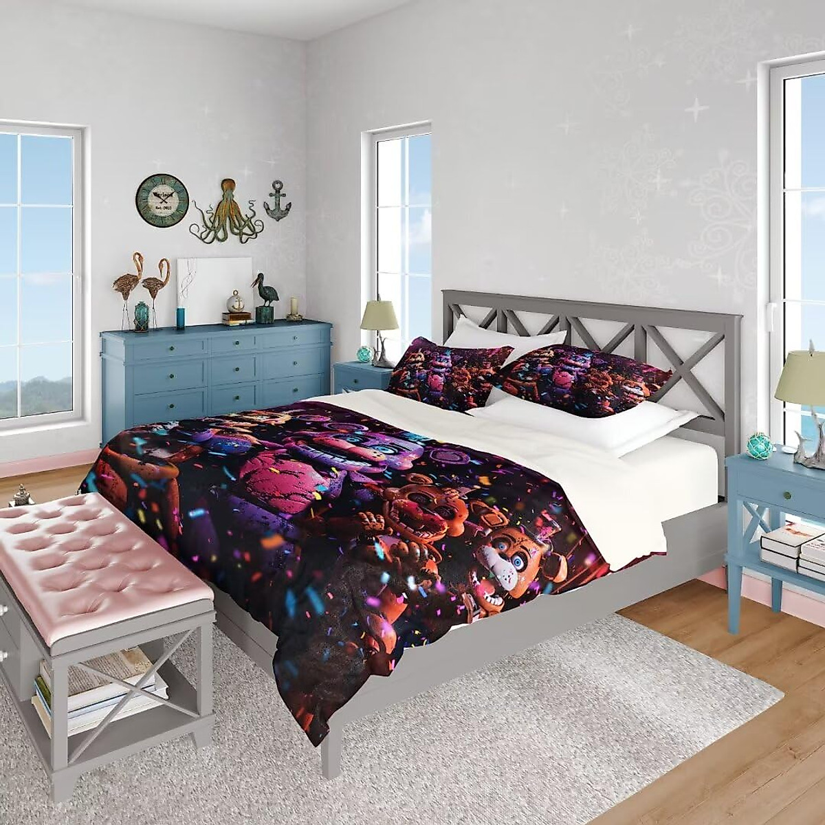 Full Five Nights Favors Bedding Sets Duvet Cover FNAF Soft Microfiber 3 Pieces Bed Set Collection for Girls Boys, No Comforter 05