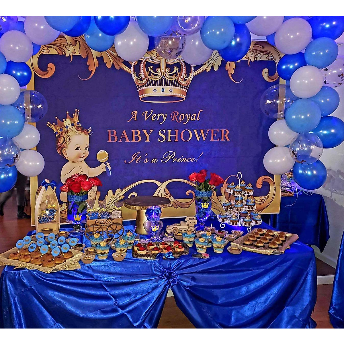 Mocsicka Mehofoto Baby Shower Backdrop Royal Prince Gold Crown Royal Blue Photography Background 7x5ft Vinyl Welcome Little Boy Baby Shower Banner Backdrops