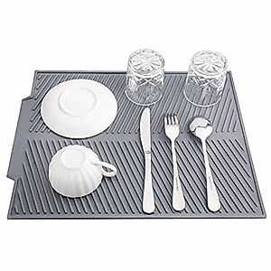 Suruid Silicone Dish Drying Mat for Multiple Usage, Easy Clean, Eco-Friendly Heat-resistant Silicone Mat for Kitchen Counter or Sink, Refrigerator or Drawer Liner - Compact Storage 17" X 13" (Gray)