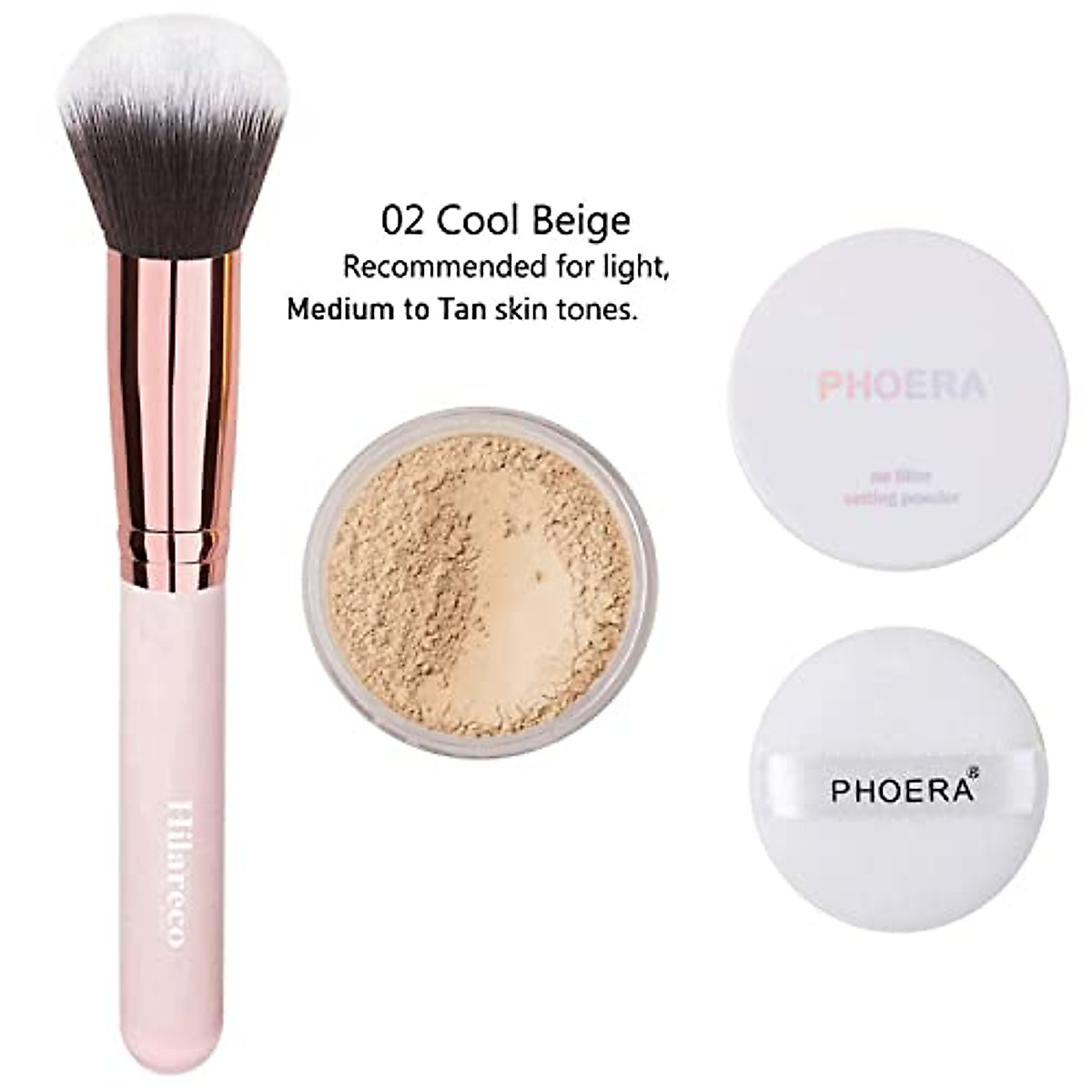 PHOERA Foundation,Full Coverage Foundation,PHOERA Primer,PHOERA Powder,PHOERA Concealer PHOERA Makeup Set, Kabuki Makeup Brushes Foundation Brush Powder Brush,2 Makeup Sponge (104 Buff Beige + 105 Sand）