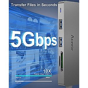 Aceele 5Gbps USB 3.0 Hub, 6 in 1 Ultra Slim Data USB Hub with 4ft Extended Long Cable, USB Multiport Hub with Micro USB Powered Port, SD/TF Card Slot Port, Compatible for PC, Laptop, MacBook