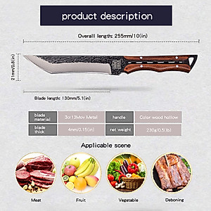 HENWAFX boning knife for meat cutting,Hand Forged Chef Knife Meat Butcher Cleaver Kitchen Knife for Outdoor hunting camping barbecue with sheath, meat and fish fillet bbq knife