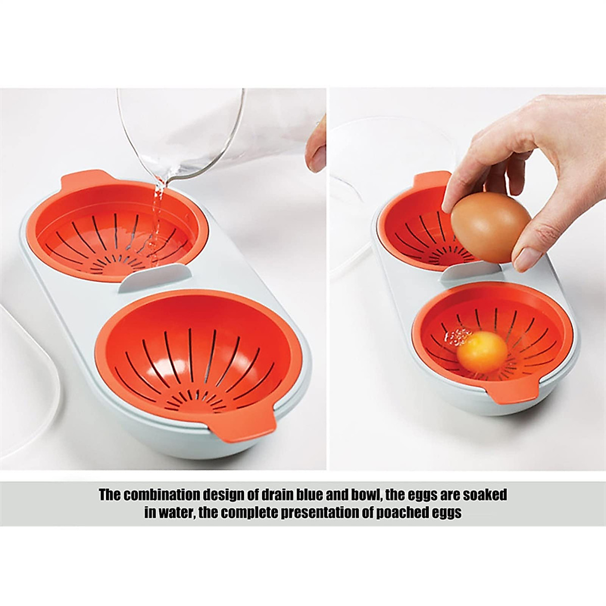 ARTIOMO Double Egg Poacher for Microwave,2 Cavity Edible Silicone Drain Egg Boiler Set, Non Stick Egg Cooker Poached Egg Steamer, Home Kit blue，green，orange