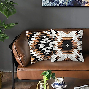 Tribal Aztec Western Wooden Native American Indian Farmhouse Throw Pillow Covers 18x18 in Pillow Case Soft Cushion Pillow Covers Set of 2 for Sofa Bed Bedroom Living Room Home Decor