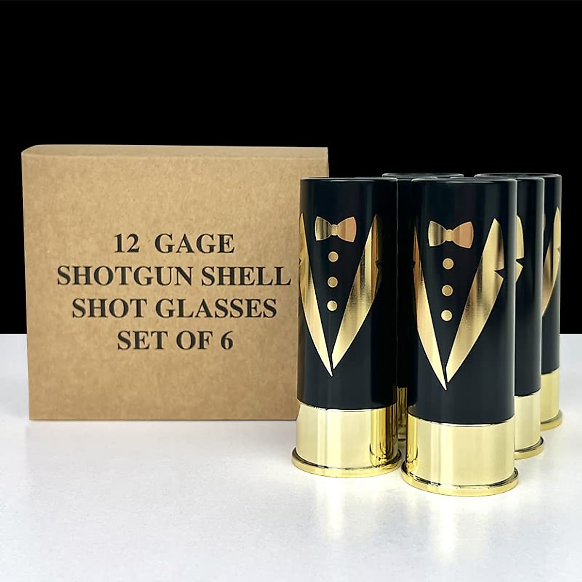 GOOCHOO Shot Glasses Set of 6 - Red and Black Groomsmen Tuxedo,Police Flag (Black)