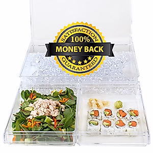 ImpiriLux Ice Chilled Two Section Party Platter- 2 Large Removable Serving Trays and Hinged Lid | Ideal for Pasta Salds, Appetizers, Seafood, Fruits, Meats, Desserts and More | 3 Tongs Included