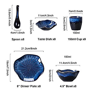 AB-Grade Porcelain Plate and Bowl Set,Porcelain 40 Piece Dinnerware Set, Service for 8, Ceramic Bowls and Plates Set Dinner Set, Reactive Glaze Dinnerware Sets, Kitchen Dishes Set, Oven/Microwave