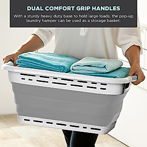 BLACK+DECKER 1 Large 25" Slim Collapsible Laundry Basket - Portable & Space-Saving Basket with Dual Comfort Grip Handles - Ideal for Laundry, Towels, Blankets & More in Small Spaces & Travel, Grey