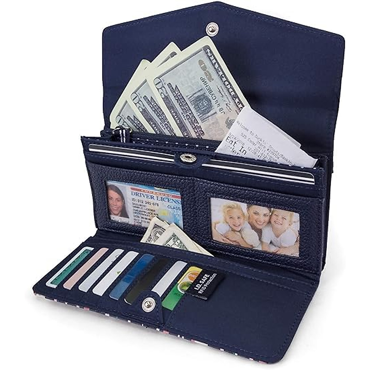 Nautica Money Manager RFID Slim Small Wallet for Women, Credit Card Holder with Coin Purse and Zipper Coin Pouch, Clutch Organizer in Ribbon Stripe