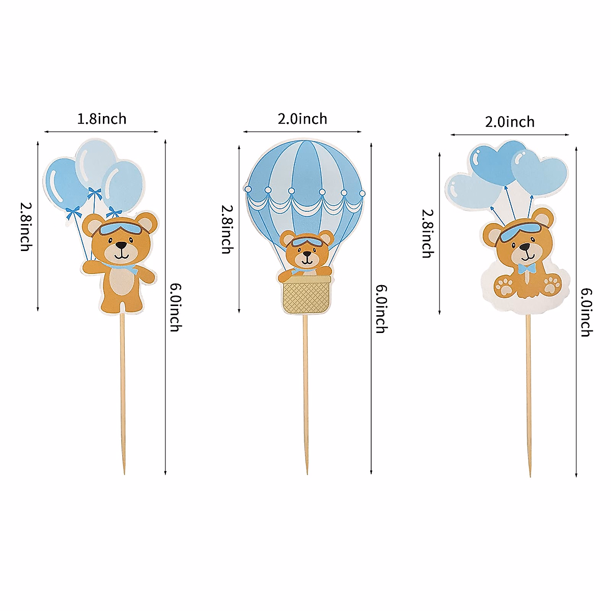 Hot Air Balloon Pilot Bear Cupcake Cake Toppers Aviator Fly Baby Shower Birthday Party Decorations Supplies (Hot Air Balloon Pilot Bea)