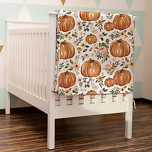 HawSkgFub Fall Thanksgiving Pumpkins Floral Baby Blanket Girls Gift, Boho Autumn Holiday Flower Flannel Fleece Nursery Bed Receiving Blankets, Soft Newborn Toddler Infant Kids Crib Bedding 30 x 40