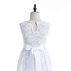 Weileenice Boho Flower Girls Dress Ribbon Belts Wedding Bridesmaid Ball Gown Big Girl Dedication Baptism Communion Lace Formal Long Dresses White 8-9 Kids Birthday Party Gowns Accessory Sash Holiday