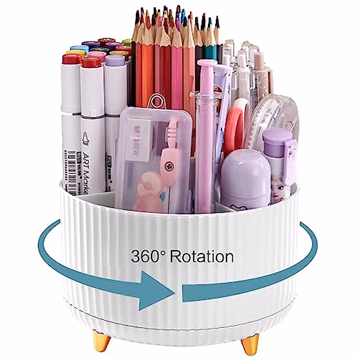 XDRELEC 360 Degree Rotating Pen Holder, Pencil Holder for Desk, Office Desk Organizers and Accessories, Pencil Cup, Pen Organizer，Office Organization and Storage (white)